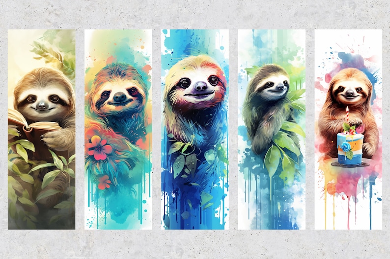 40 Cute Sloths Printable Bookmarks, Sloths Digital Download Bookmark ...