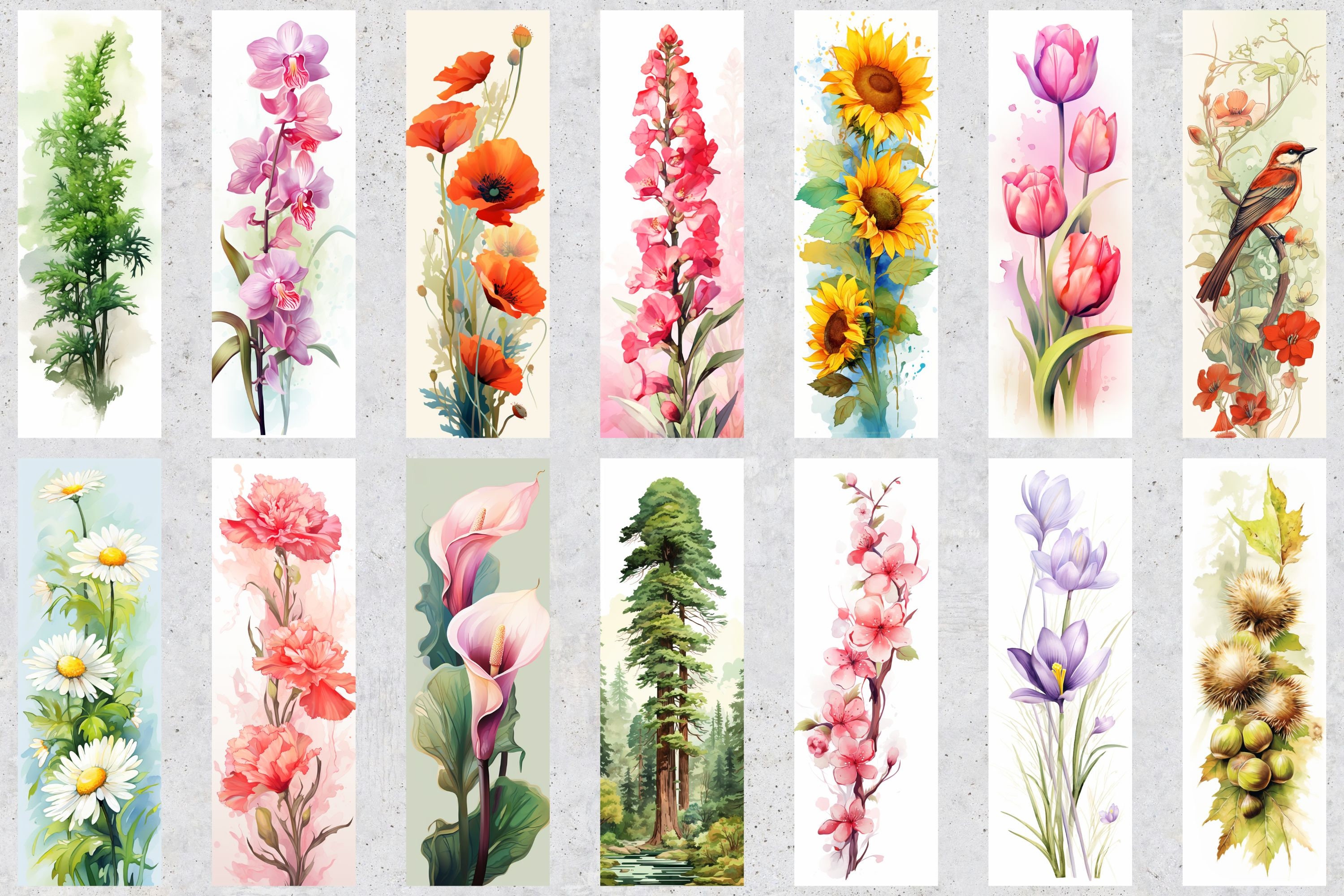 50 Botanical Printable Bookmarks, Botanical Digital Download Bookmark ...