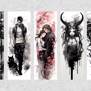 35 Manga Printable Bookmarks, Manga Black and White Digital Bookmark ...