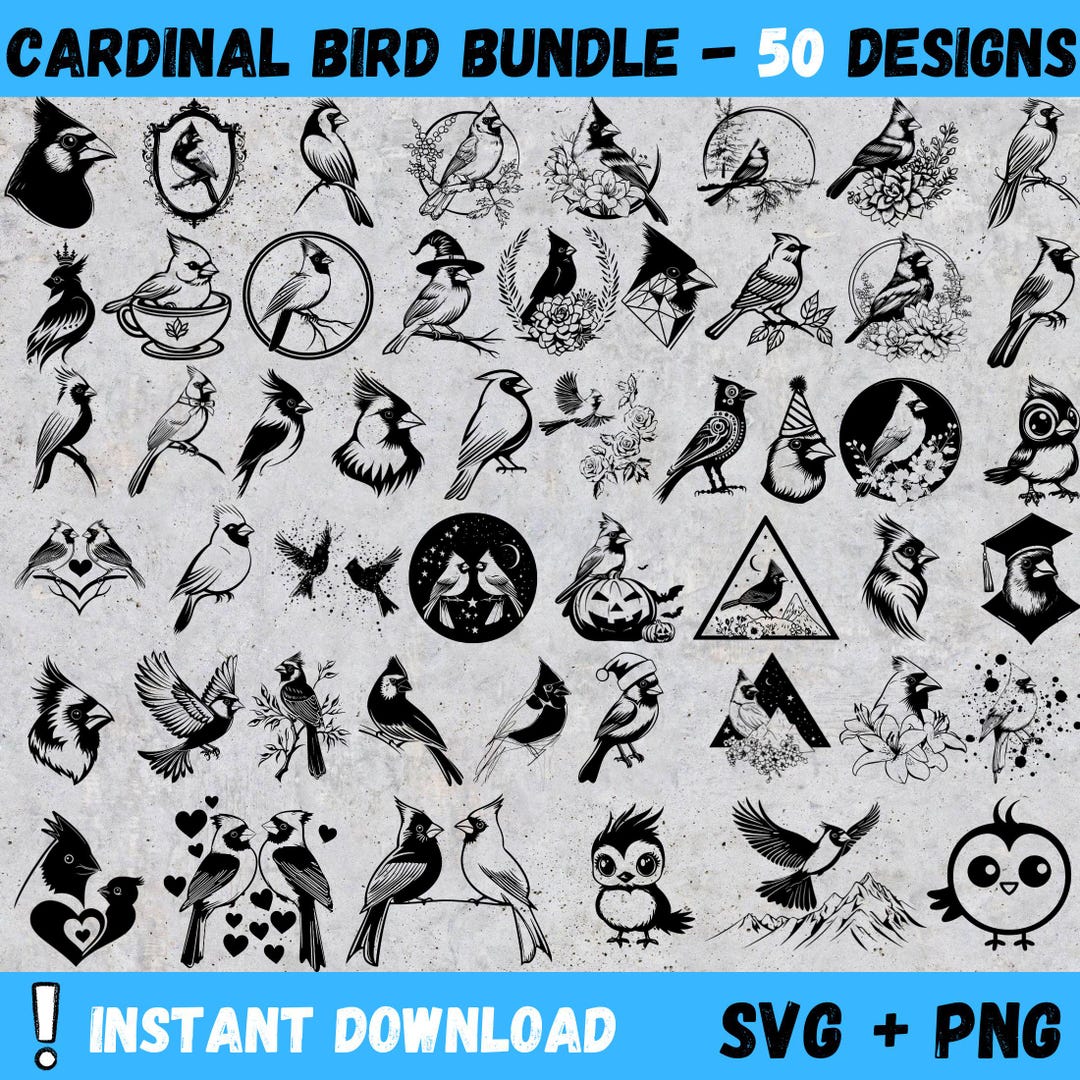 50 Cardinal Bird PNG & SVG Bundle, SVG Silhouettes Sublimation, Bird ...