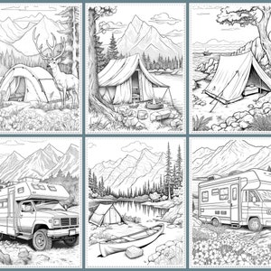 28 Camping Coloring Pages, Camping Printable Grayscale Coloring Book ...