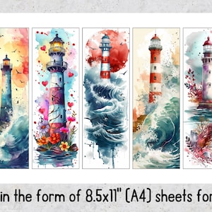 55 Lighthouse Printable Bookmarks, Ocean Digital Download Bookmark ...