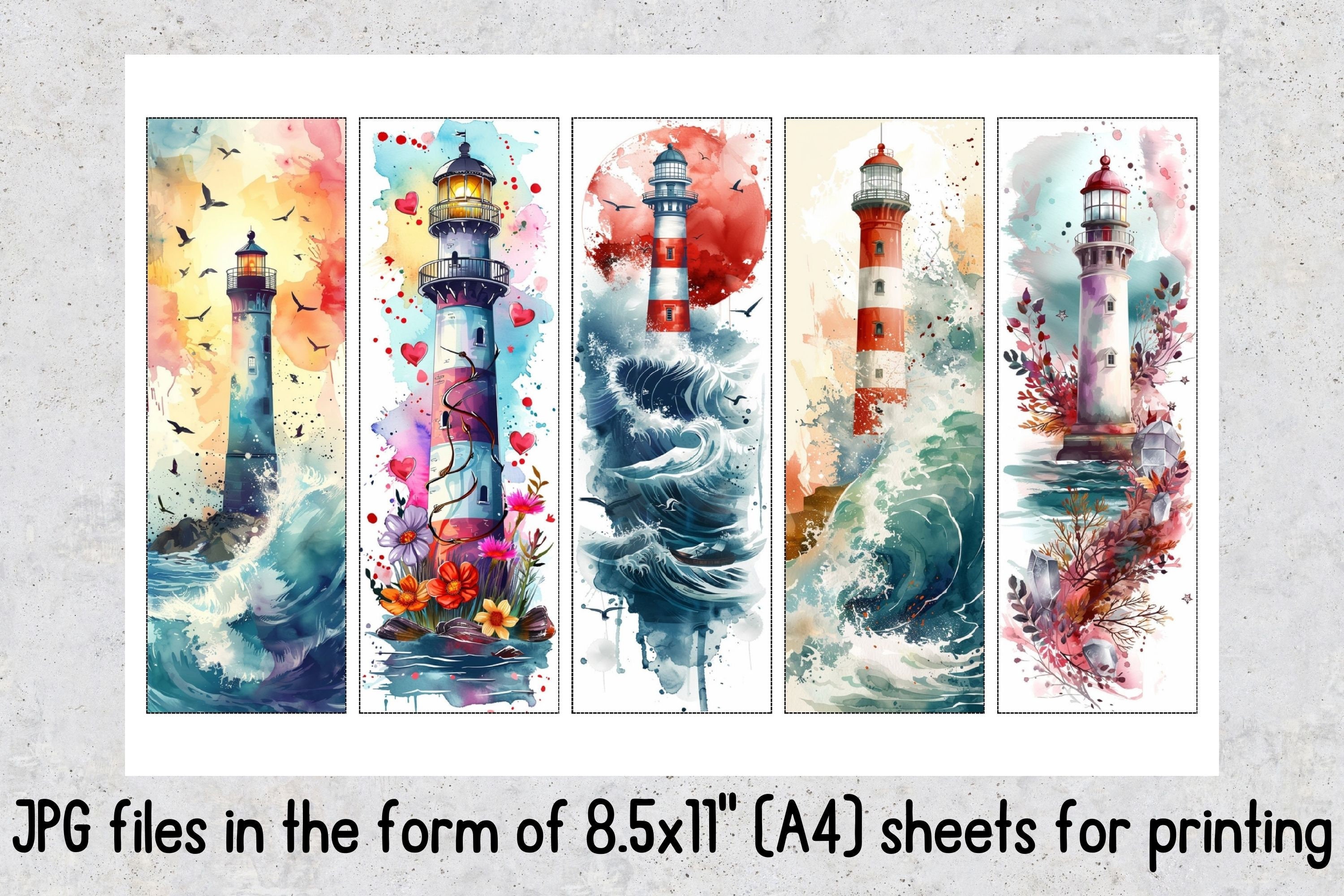55 Lighthouse Printable Bookmarks, Ocean Digital Download Bookmark ...