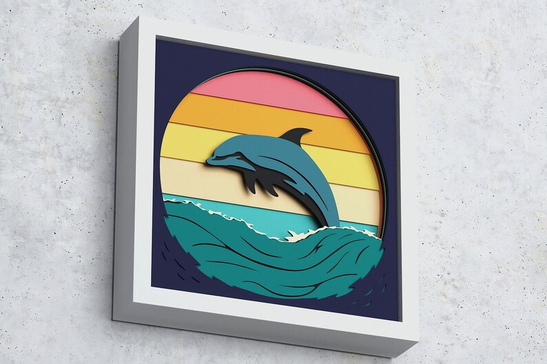 Dolphin Shadow Box Dolphin in the Ocean SVG Layered Design - Etsy