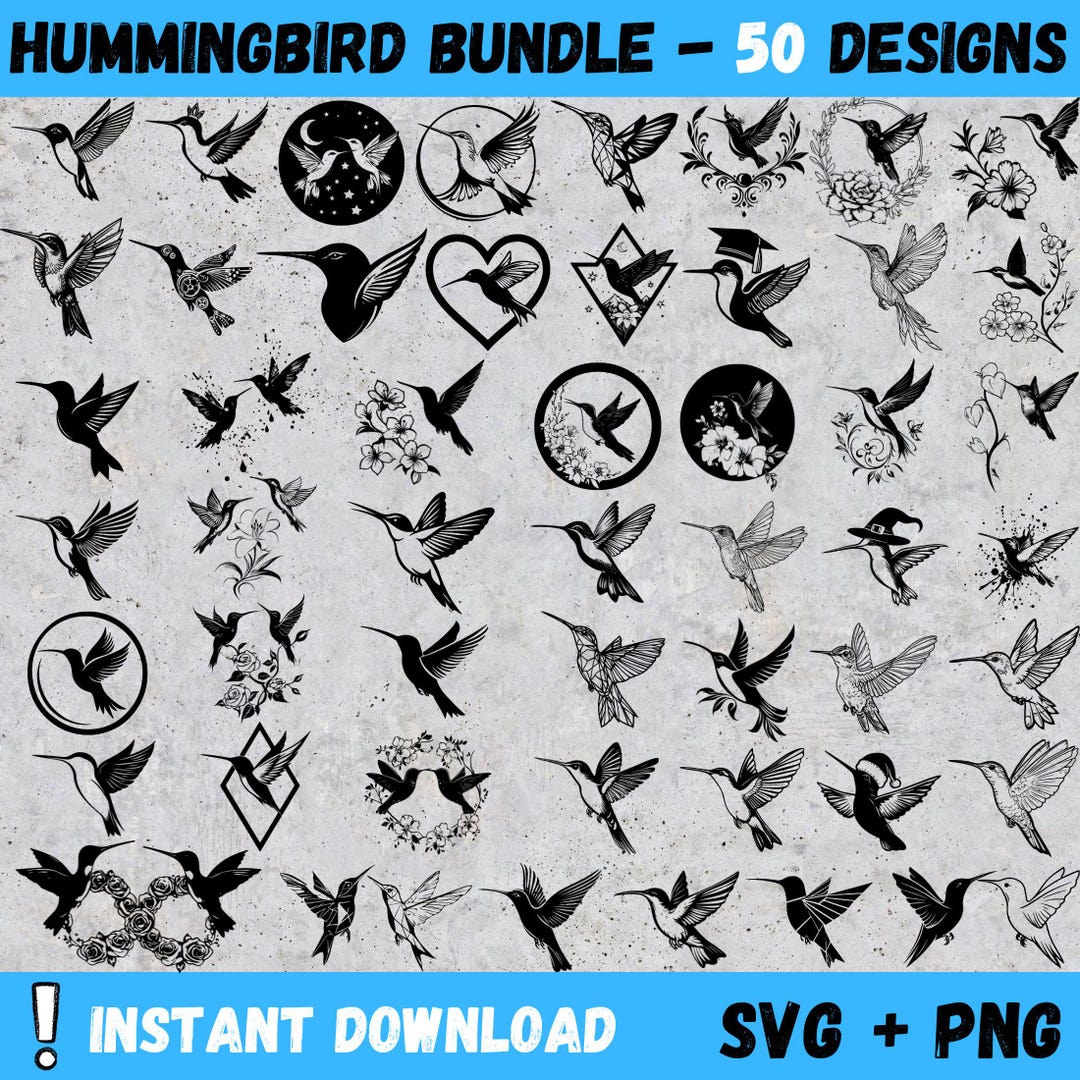 50 Hummingbird PNG & SVG Bundle, SVG Silhouettes Sublimation, Bird ...