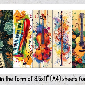 50 Musical Printable Bookmarks, Instruments Digital Download Bookmark ...
