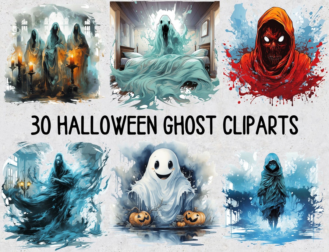 30 Halloween Ghosts PNG Sublimation Clip Art, Set of Transparent PNG ...