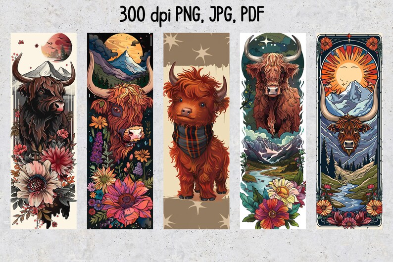 50 Highland Cow Printable Bookmarks, Cows Digital Bookmark Sheets ...