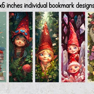 50 Cute Gnome Printable Bookmarks, Cute Gnome Digital Download Bookmark ...