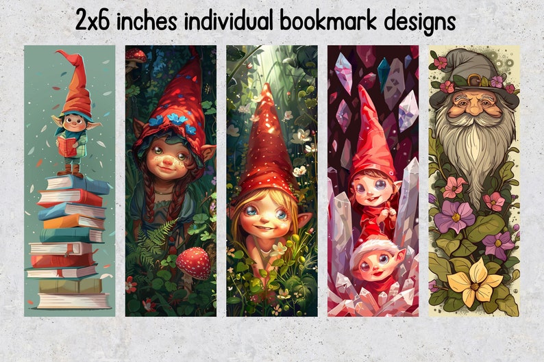 50 Cute Gnome Printable Bookmarks, Cute Gnome Digital Download Bookmark ...