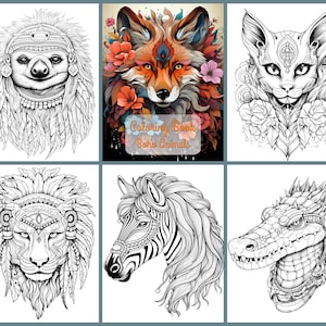 35 Boho Animals Coloring Pages, Boho Animals Printable Grayscale ...