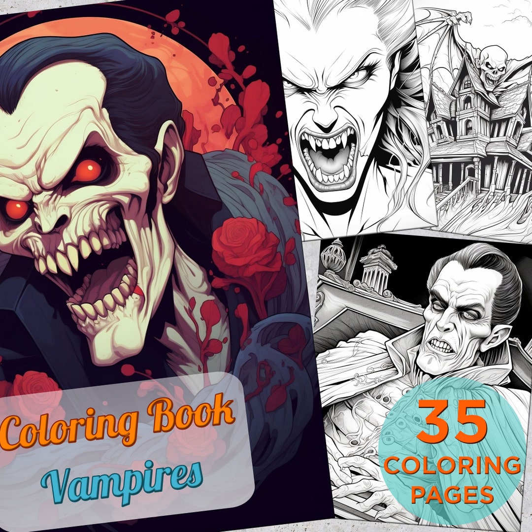 35 Vampires Coloring Pages, Vampire Adults Printable Grayscale Coloring ...