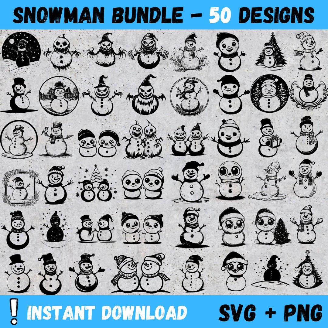 50 Snowman PNG & SVG Bundle, Christmas Snowman SVG Silhouettes ...