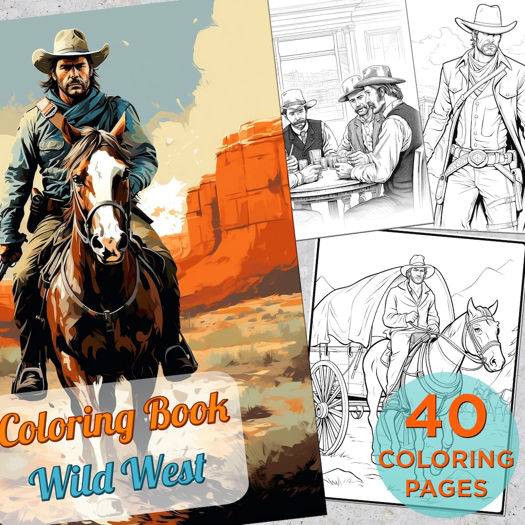 40 Wild West Coloring Pages, Adults Printable Cowboy Coloring Book ...