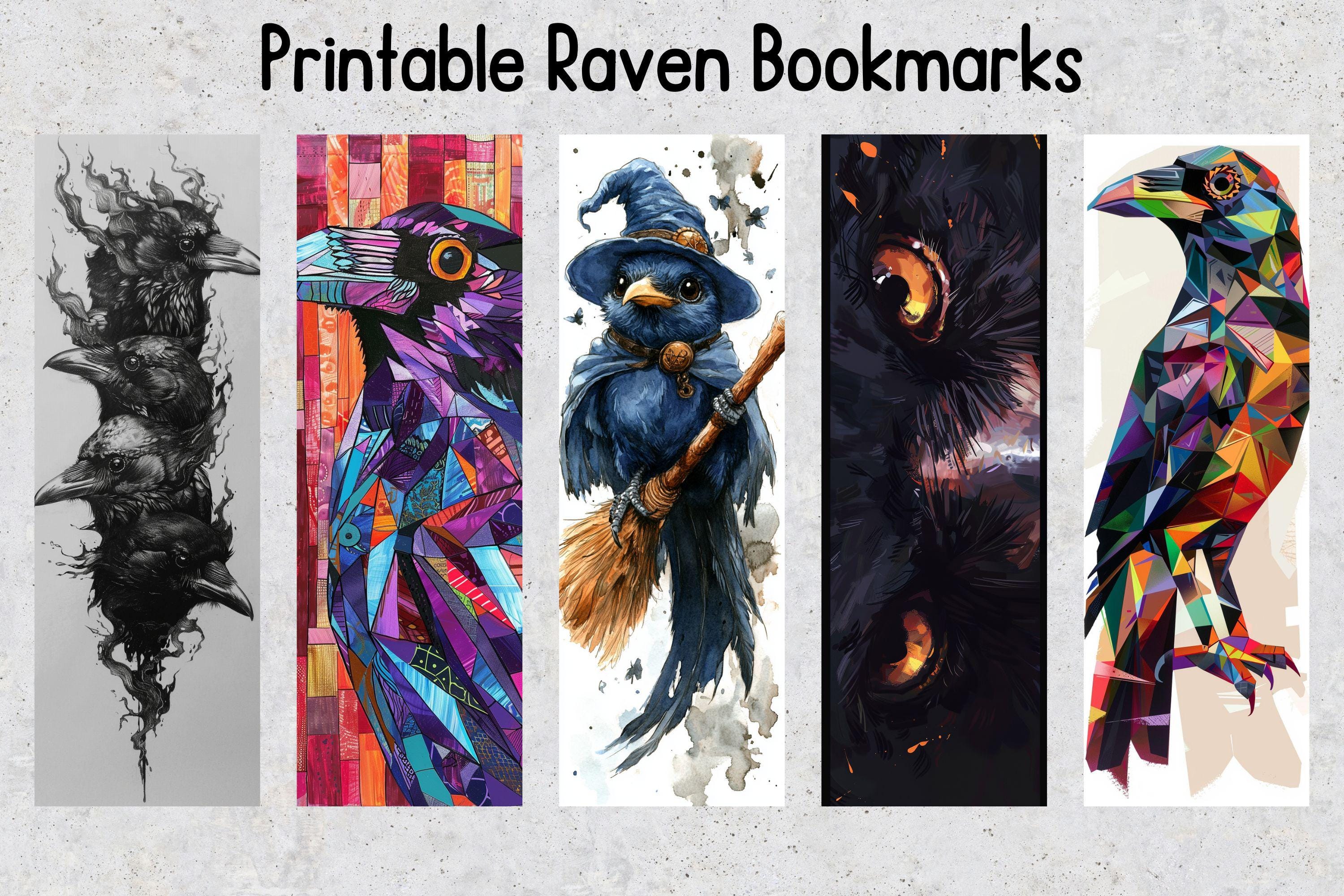 50 Raven Printable Bookmarks, Crow Digital Bookmark Sheets, Raven PNG ...