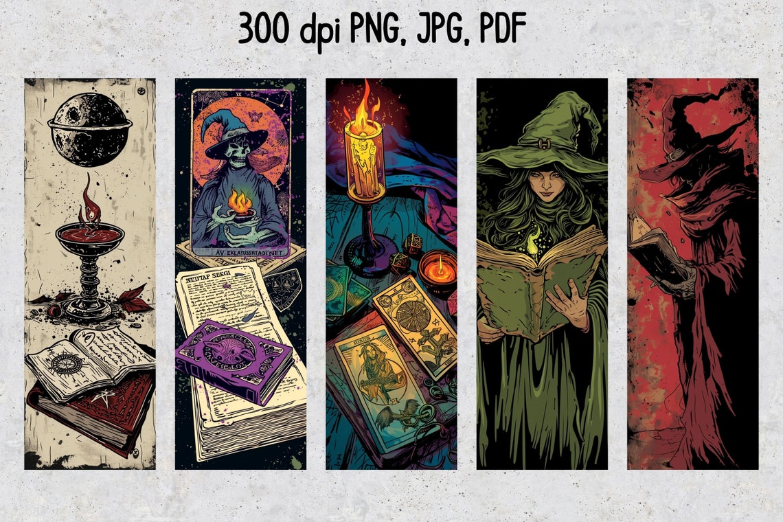 45 Witch's Book Printable Bookmarks, Witch Digital Bookmark Sheets ...