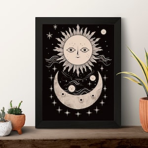 Set of 3 Sun and Moon Abstract Art in Boho Style, Boho Printable Art ...