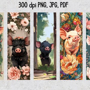 50 Mini Pig Printable Bookmarks, Mini Pig Digital Bookmark Sheets, Mini ...