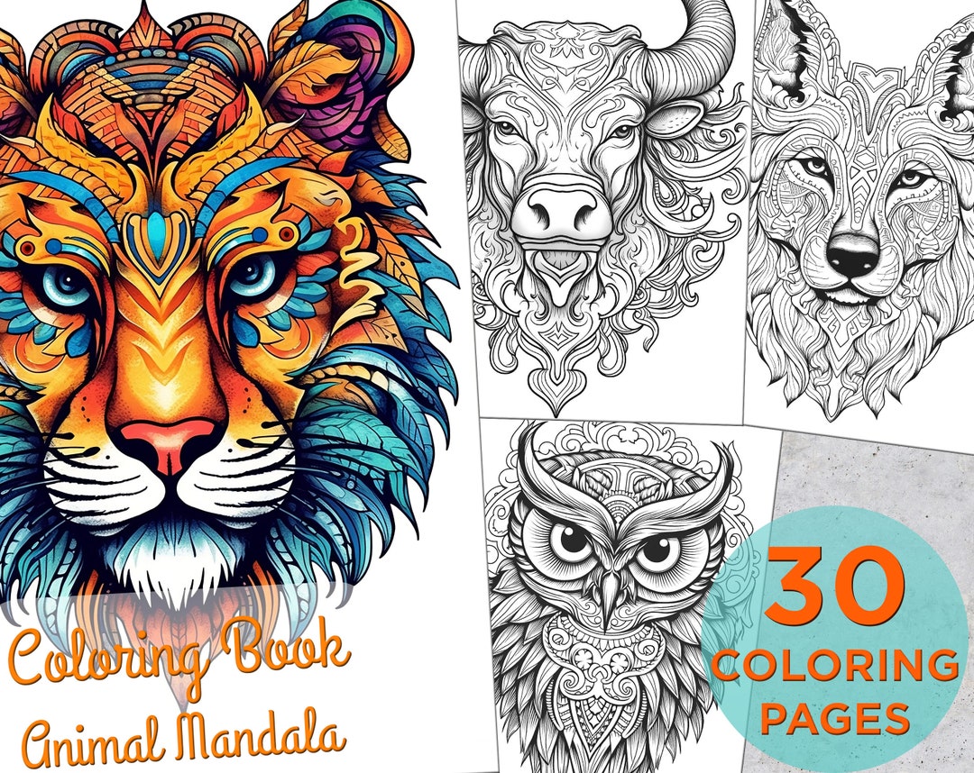 30 Animal Mandala Coloring Pages, Zen Mandala Printable Grayscale ...