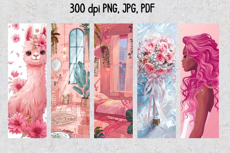 50 Total Pink Printable Bookmarks, Pink Digital Download Bookmark ...