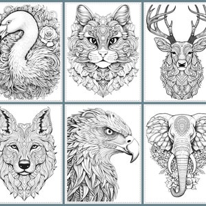 30 Animal Mandala Coloring Pages, Zen Mandala Printable Grayscale ...