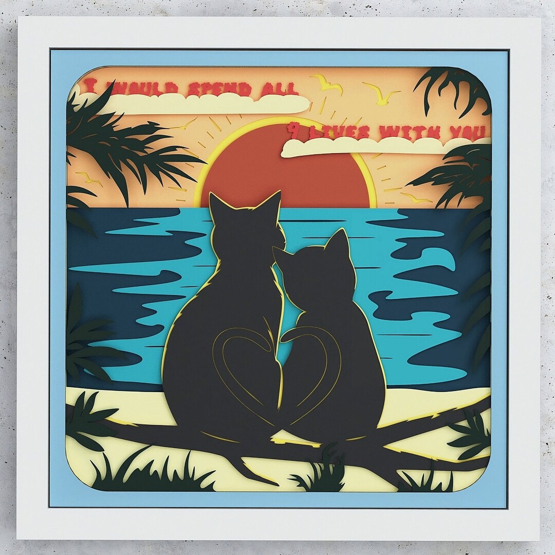 Cats in Love Shadow Box, Layered Cat SVG, Cats in Love Layered Design ...