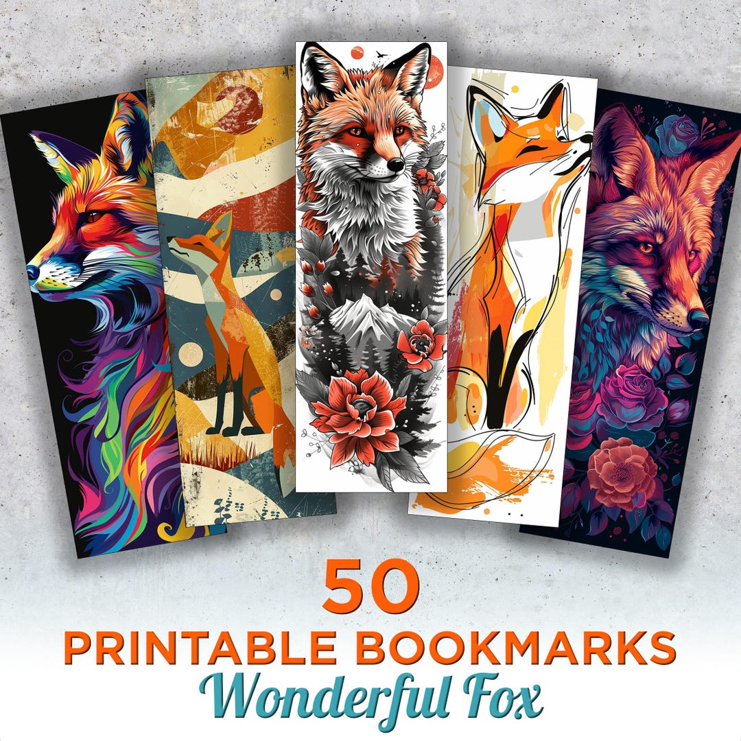 50 Fox Printable Bookmarks, Fox Digital Bookmark Sheets, Fox PNG ...
