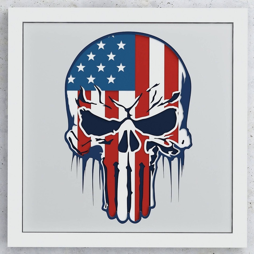 Punisher Skull Shadow Box, Punisher Skull SVG Layered Design for Cricut ...