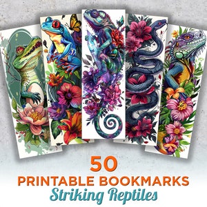 50 Reptile Printable Bookmarks, Reptile Digital Download Bookmark Sheet ...