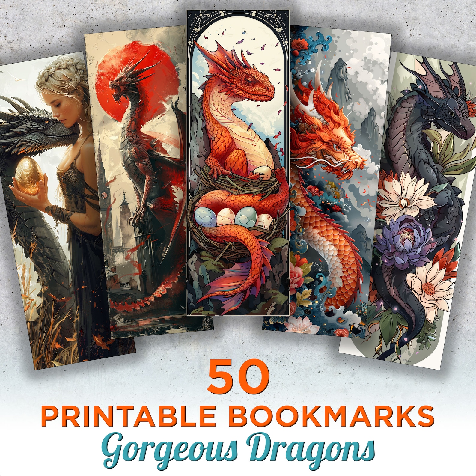 50 Gorgeous Dragon Printable Bookmarks, Dragon Digital Download ...
