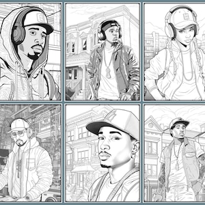 50 Hip Hop Music Coloring Pages, Hip-hop Rap Printable Grayscale ...