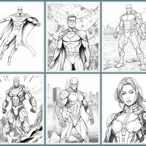 34 Superheroes Coloring Pages, Adults Printable Grayscale Hero Coloring ...