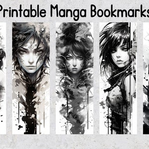 35 Manga Printable Bookmarks, Manga Black and White Digital Bookmark ...