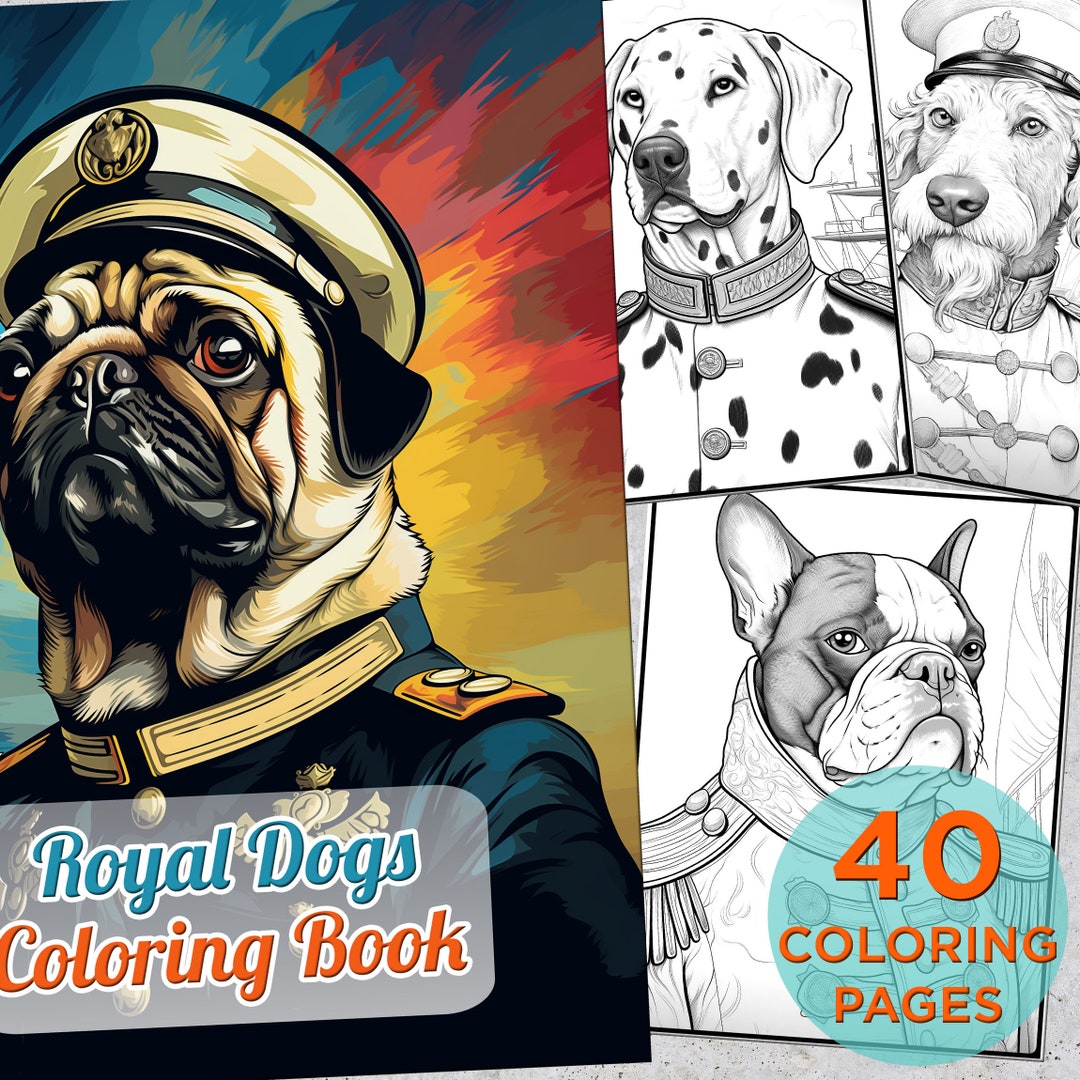 40 Royal Dogs Coloring Pages, Dog Portraits Adults Printable Grayscale ...