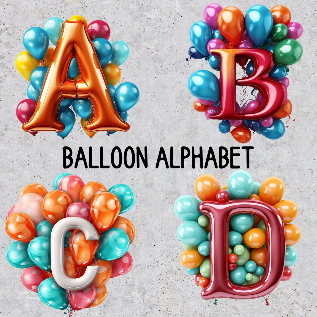 Balloon Alphabet PNG Sublimation Clip Art, Set Transparent PNG Balloon ...