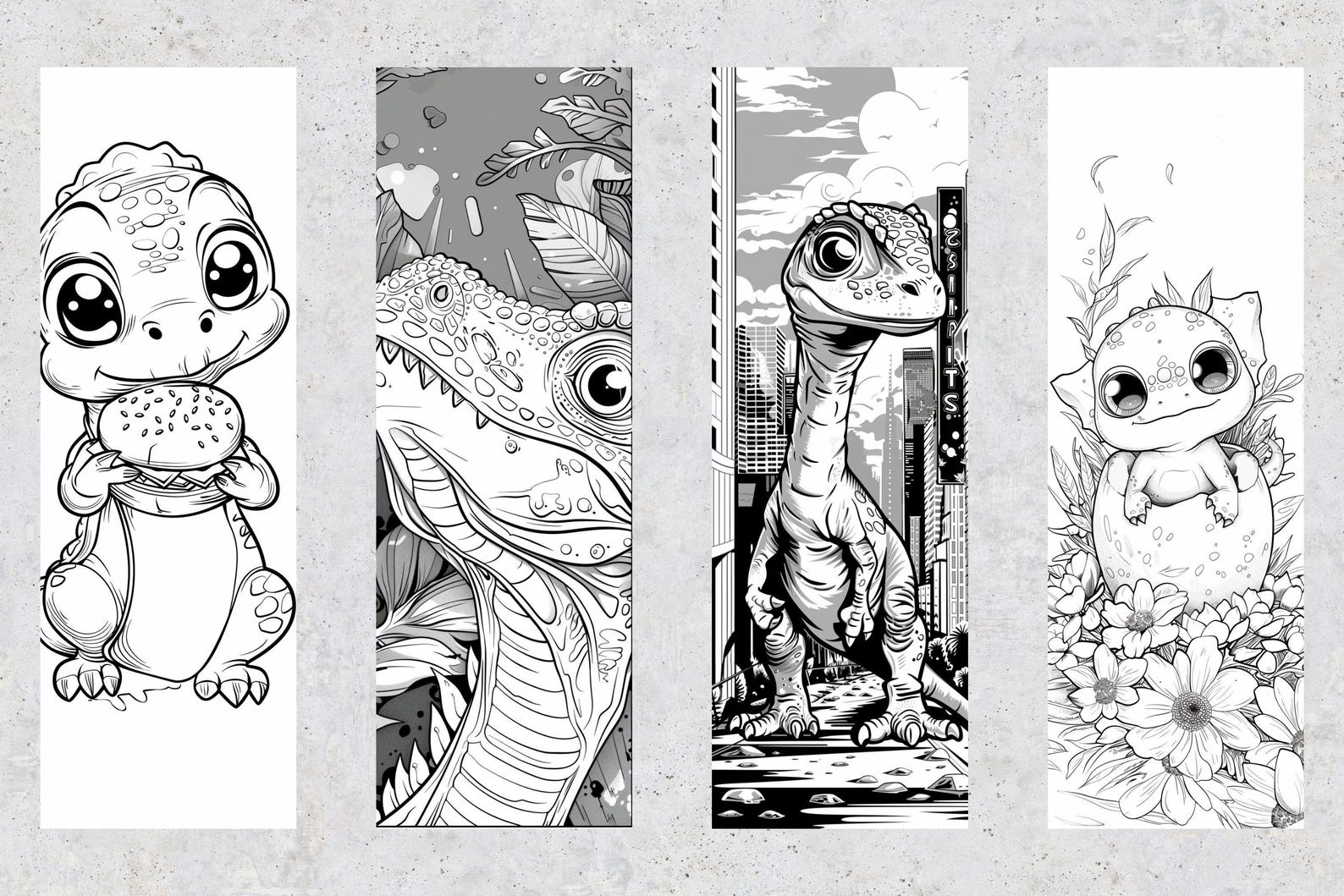 50 Printable Bookmarks for Coloring Baby Dinosaurs, Dinosaur Digital ...