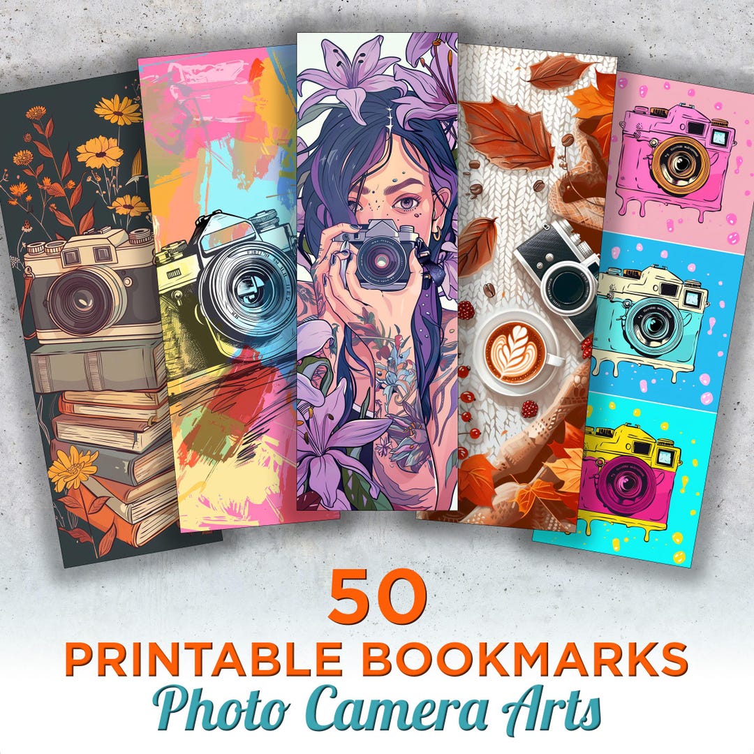 50 Photo Camera Printable Bookmarks, Camera Digital Download Bookmark ...