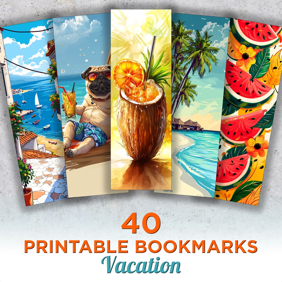 40 Vacation Printable Bookmarks, Summer Digital Download Bookmark ...