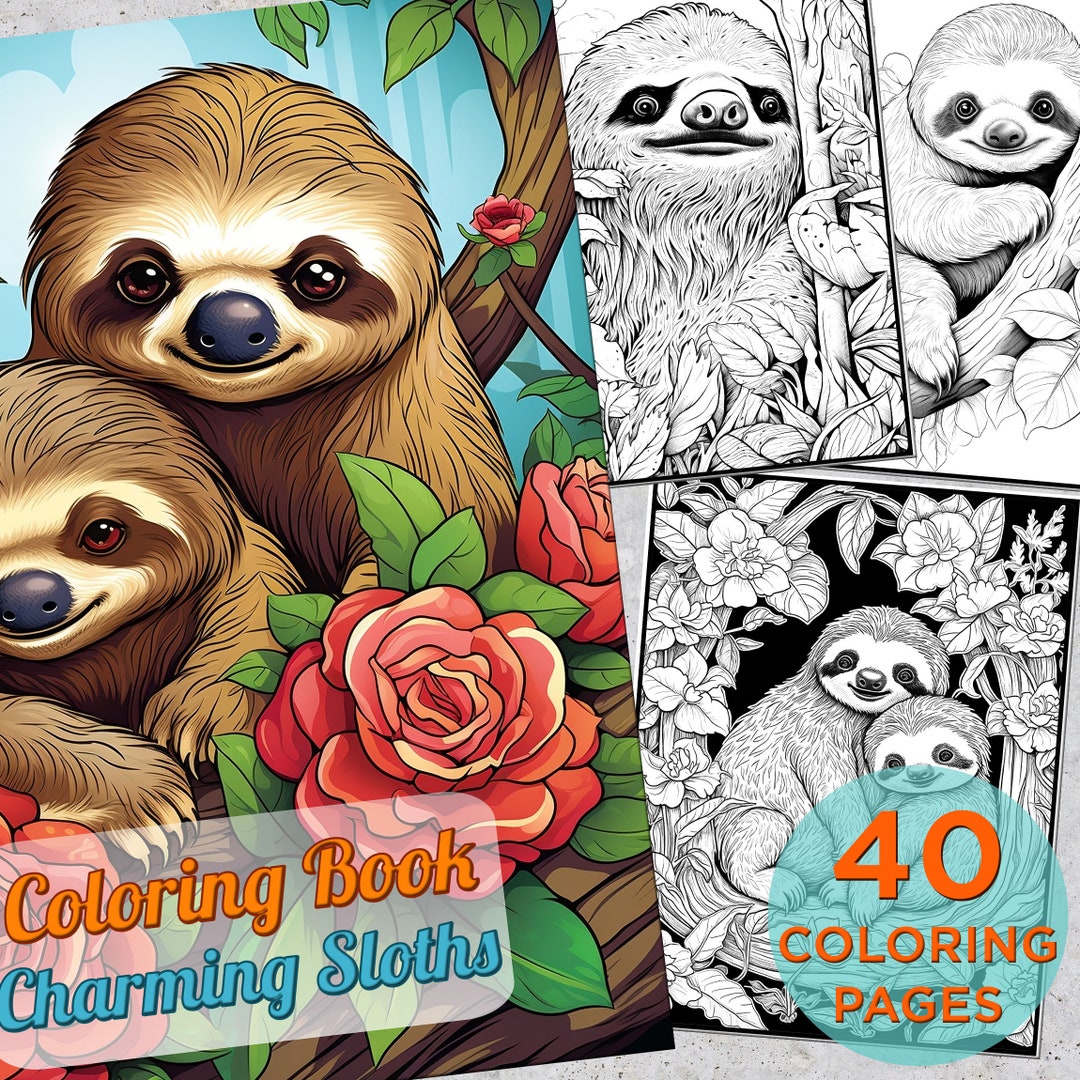 40 Charming Sloths Coloring Pages, Sloths Printable Grayscale Coloring ...