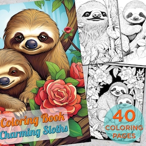 40 Charming Sloths Coloring Pages, Sloths Printable Grayscale Coloring ...