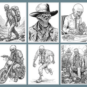 26 Zombie Coloring Pages, Adults Printable Grayscale Coloring Book ...