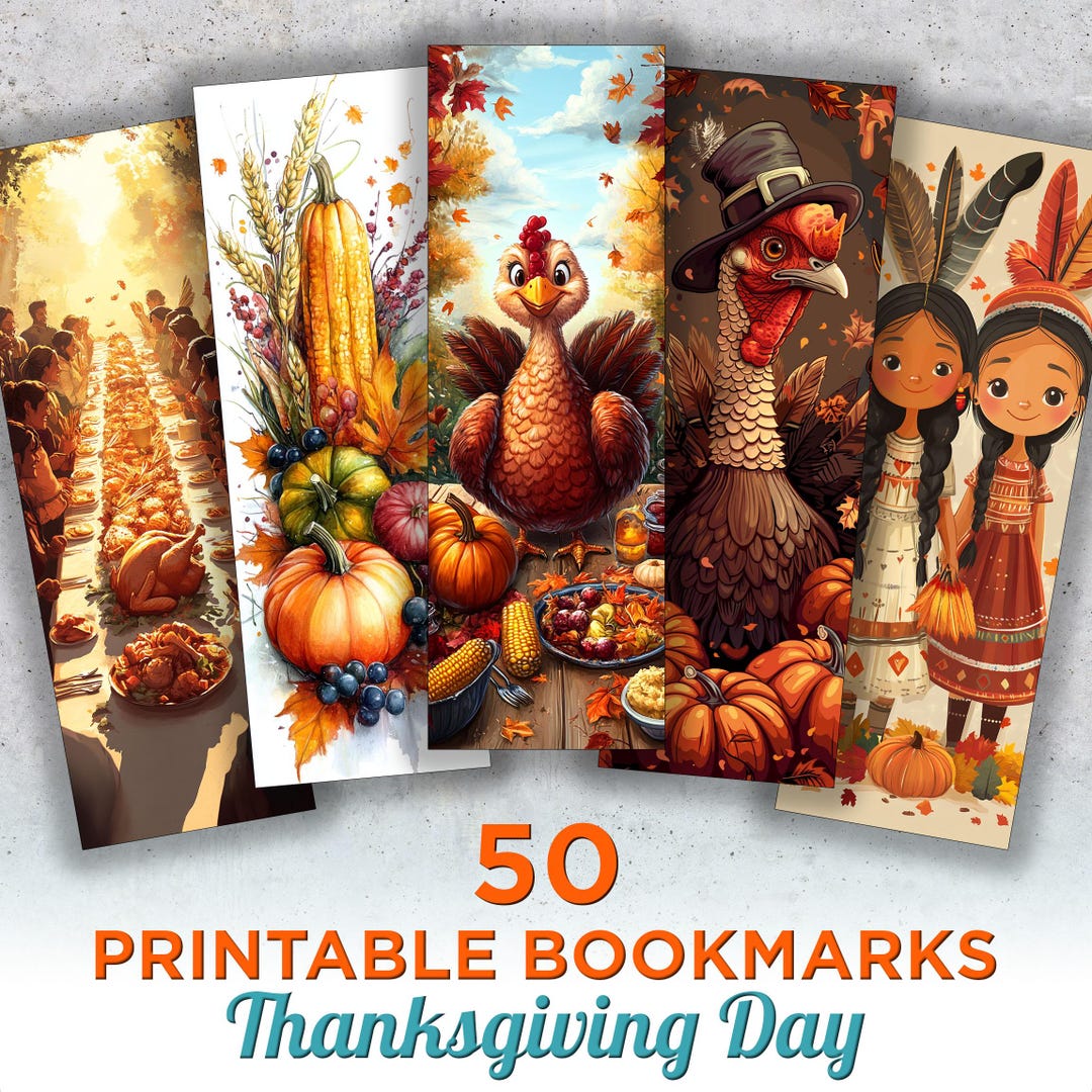 50 Thanksgiving Day Printable Bookmarks, Thanksgiving Arts Digital ...