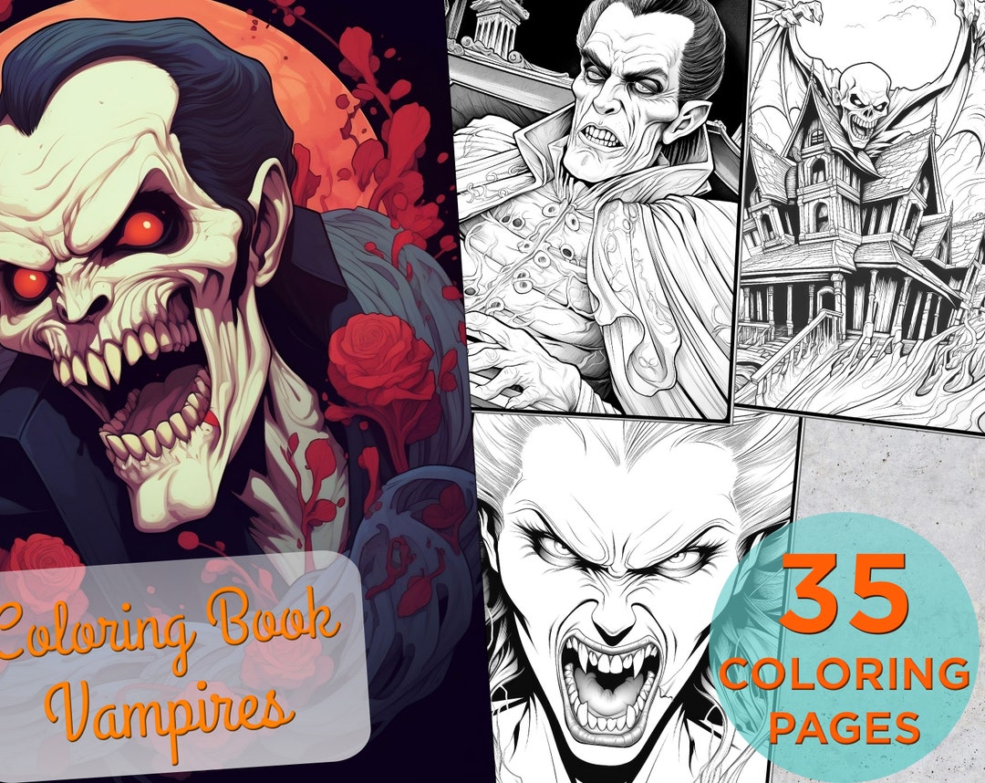 35 Vampires Coloring Pages Vampire Adults Printable Grayscale - Etsy