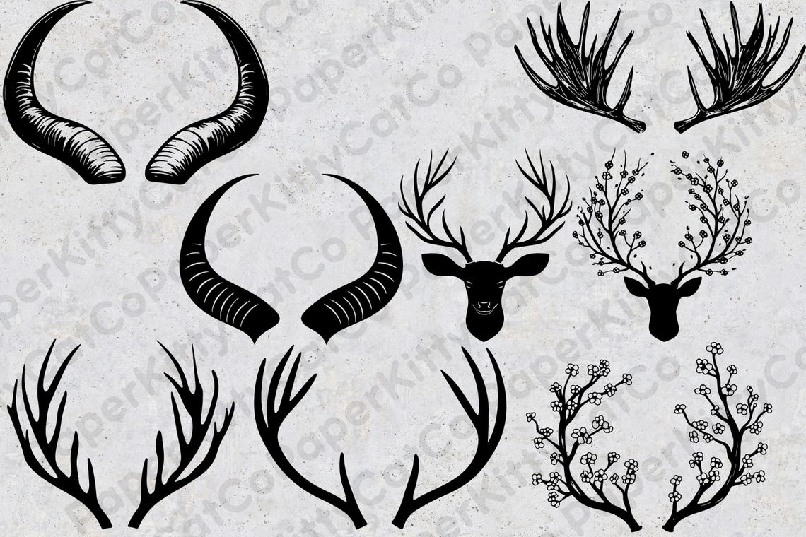 50 Horns PNG & SVG Bundle, Animal Horn SVG Silhouettes Sublimation ...