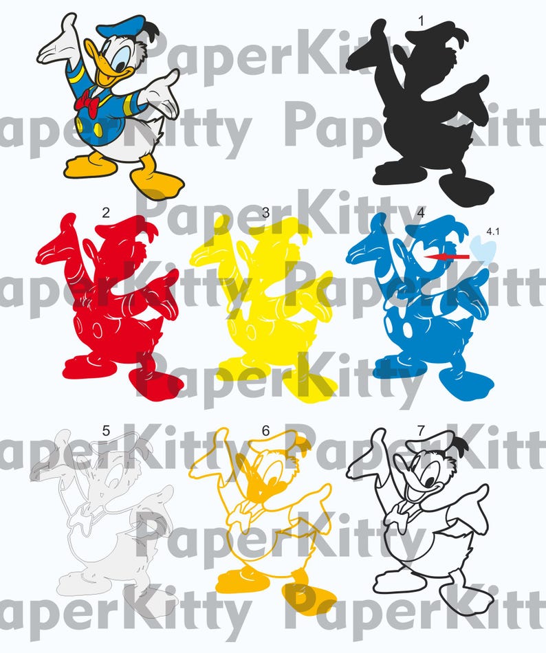 Cartoon Duck Layered Design for Laser and Paper Cutting, Cartoon Donald ...