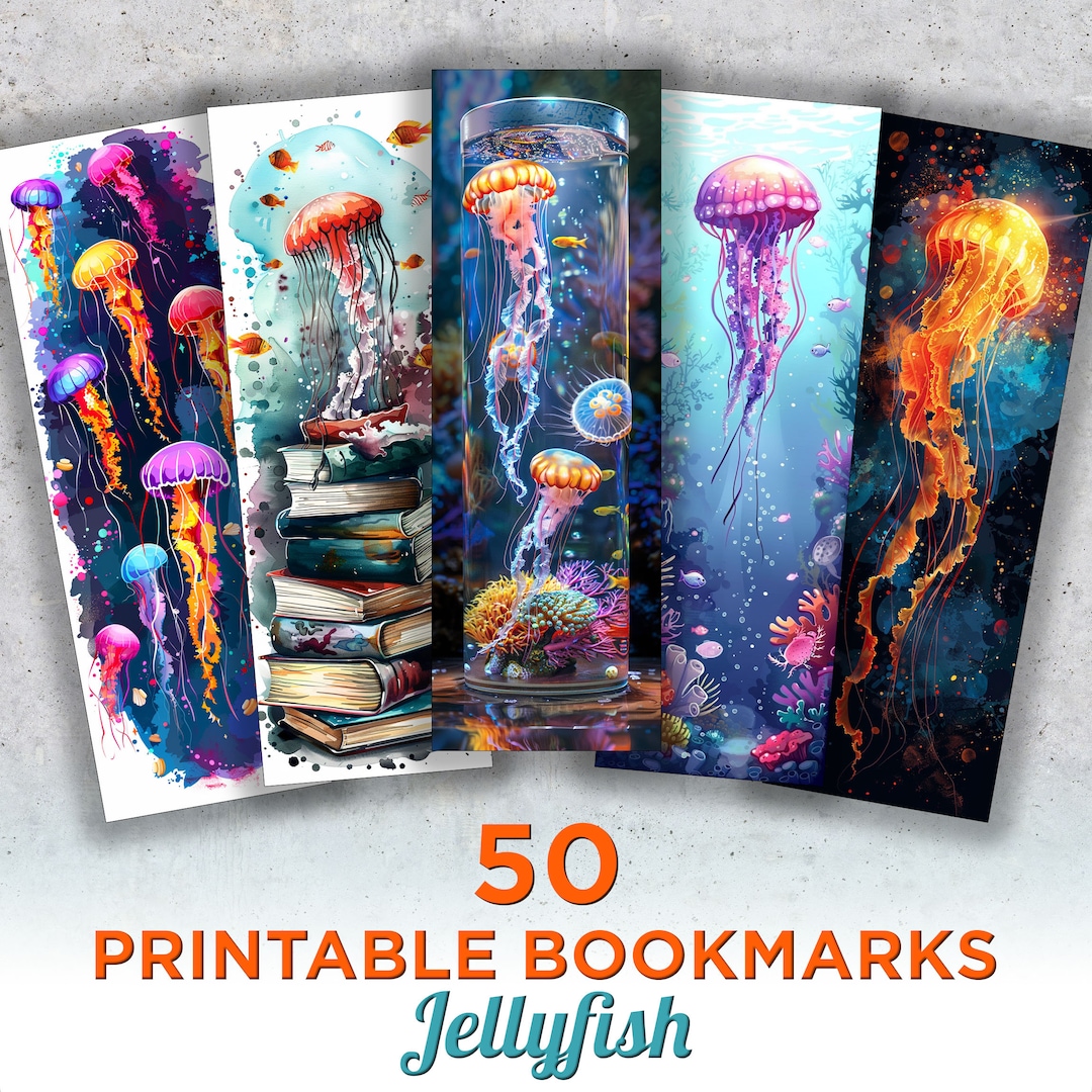 50 Jellyfish Printable Bookmarks, Ocean Digital Download Bookmark ...