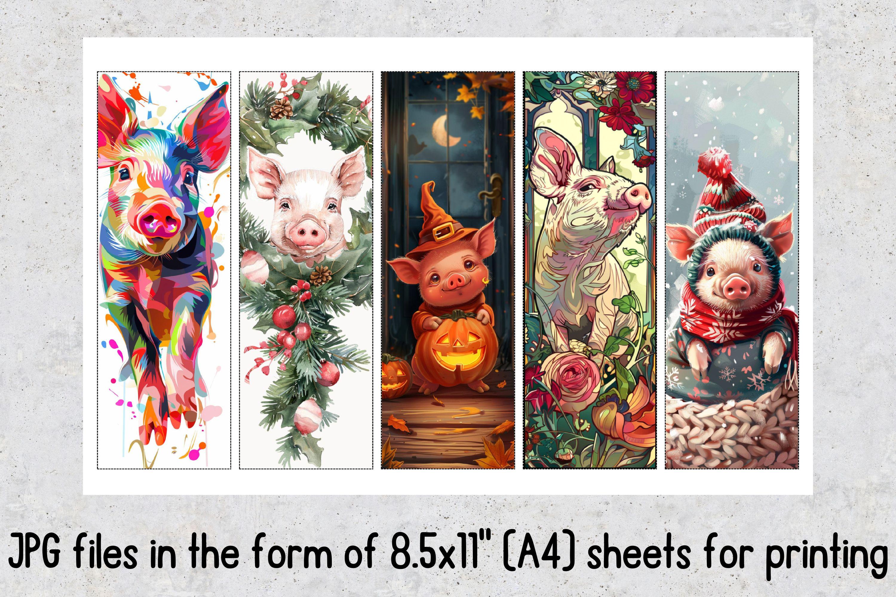 50 Mini Pig Printable Bookmarks, Mini Pig Digital Bookmark Sheets, Mini ...