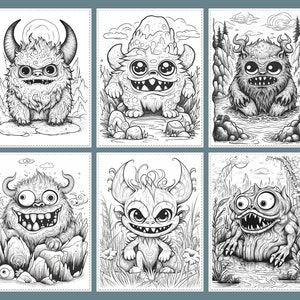 29 Funny Monsters Coloring Pages, Adults Printable Grayscale Coloring ...