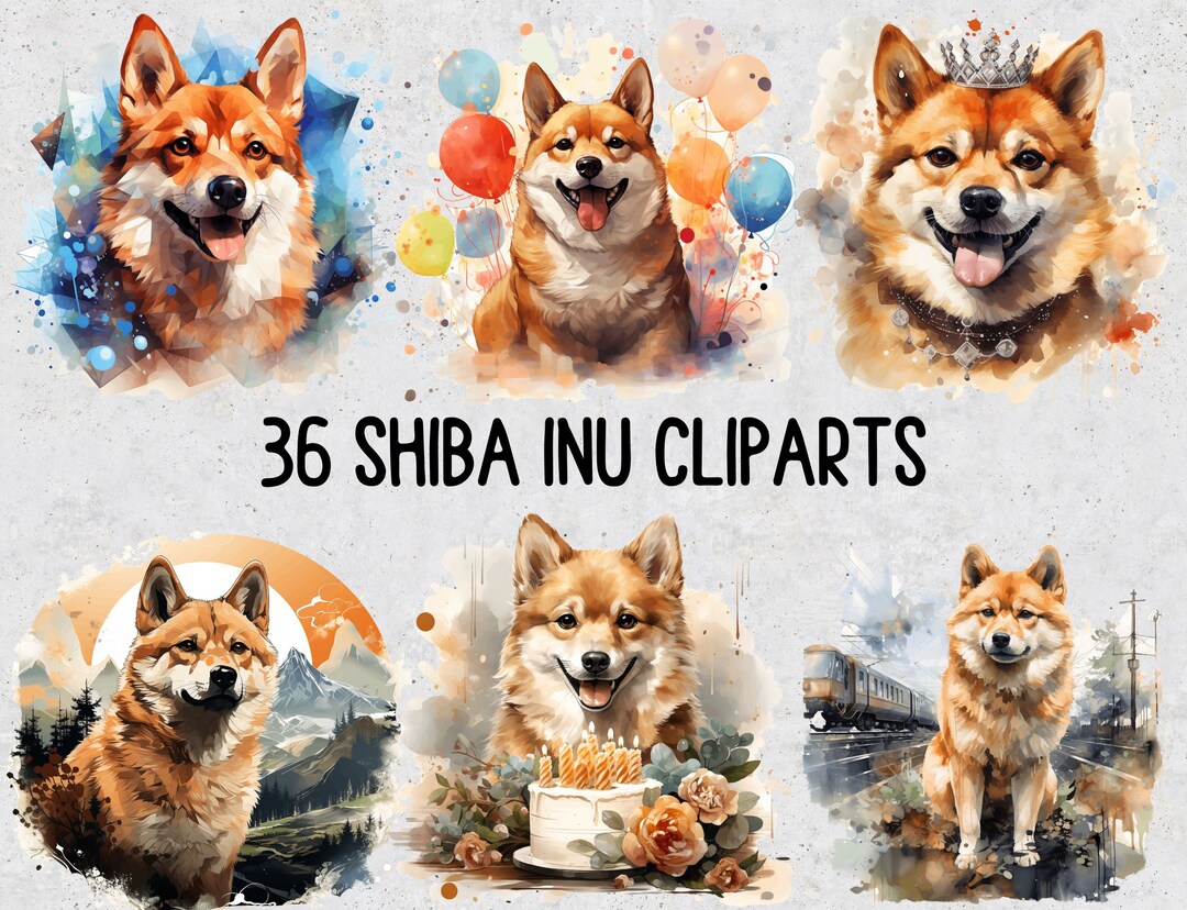 36 Shiba Inu PNG Cliparts, Watercolor Shiba Inu Dog Sublimation, Set of ...