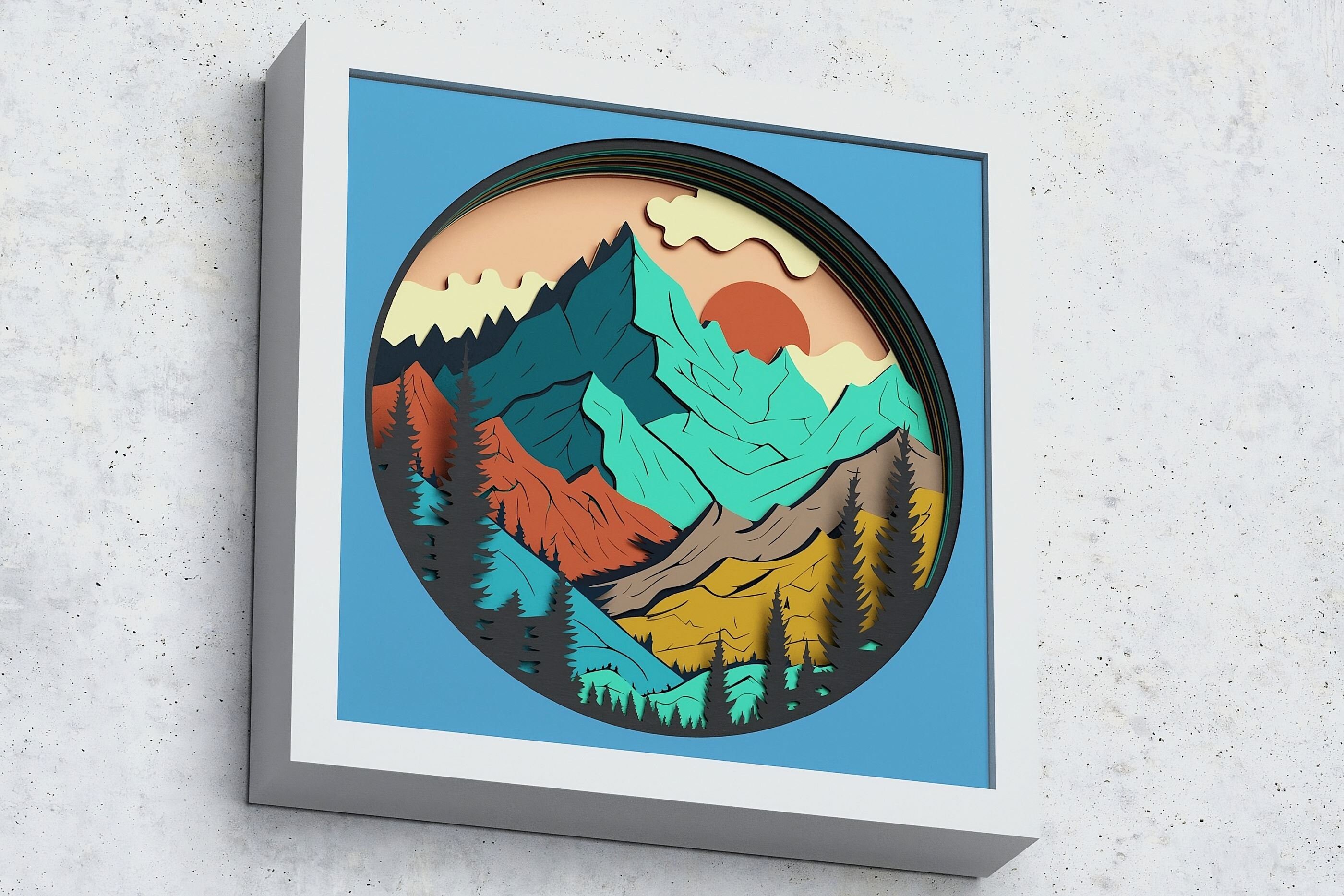Mountains Landscape Shadow Box, SVG Layered Design for Cricut ...